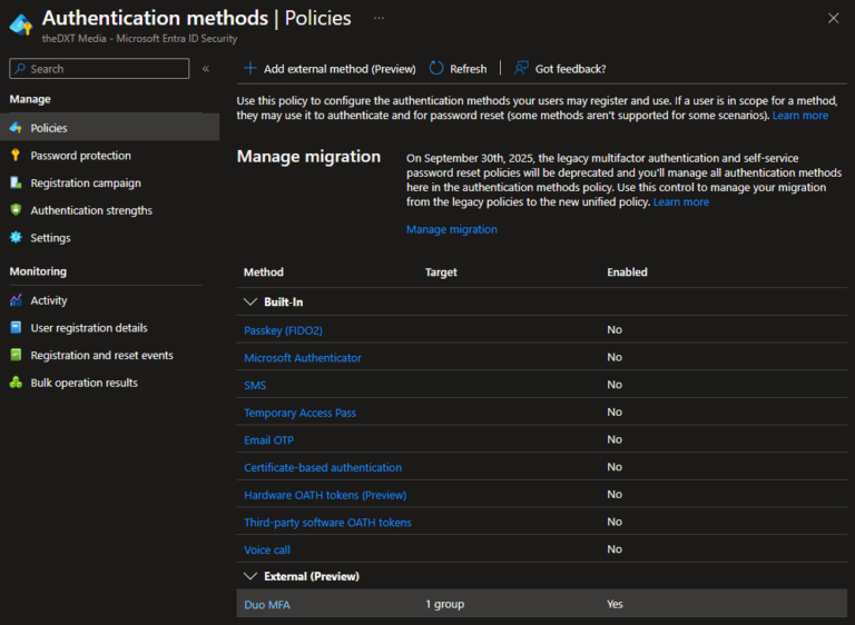 Entra ID External Authentication Methods with Duo - theDXT
