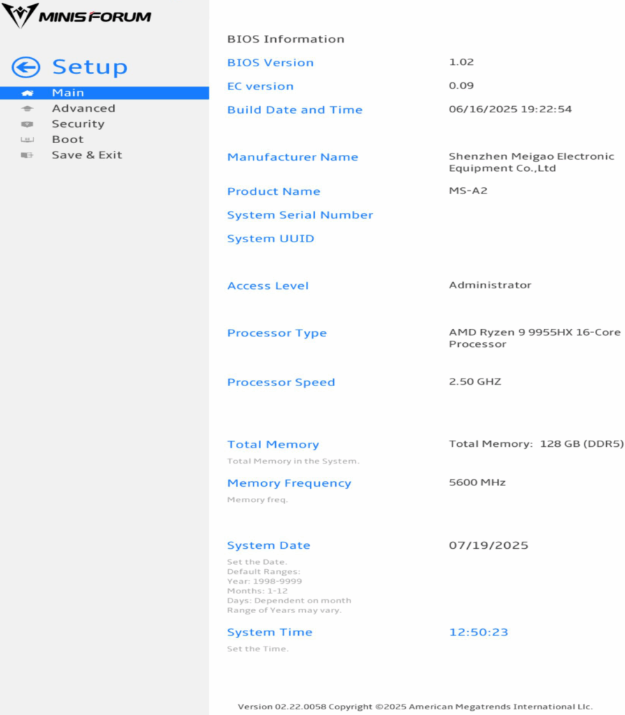 Minisforum MS-A2 BIOS Options - theDXT